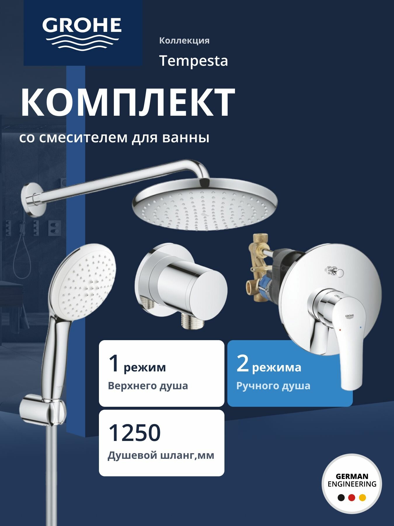 Готовый комплект для душа GROHE Tempesta скрытого монтажа, хром (NSB0166)