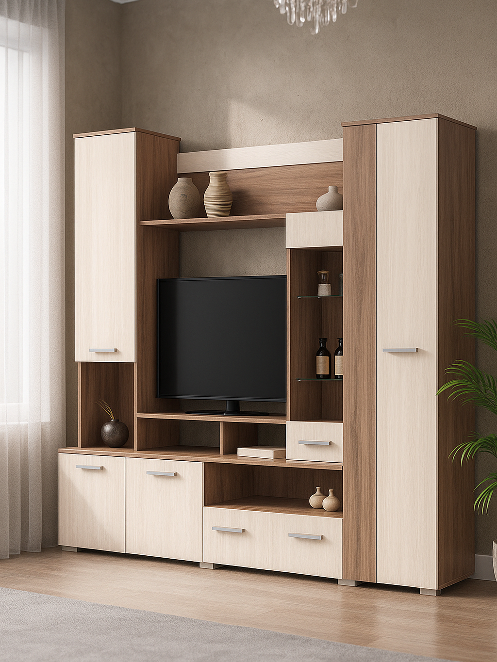 Стенка в гостиную "Аллегра" цвет: ясень шимо темный/ясень шимо светлый размер: 260x38x178 см