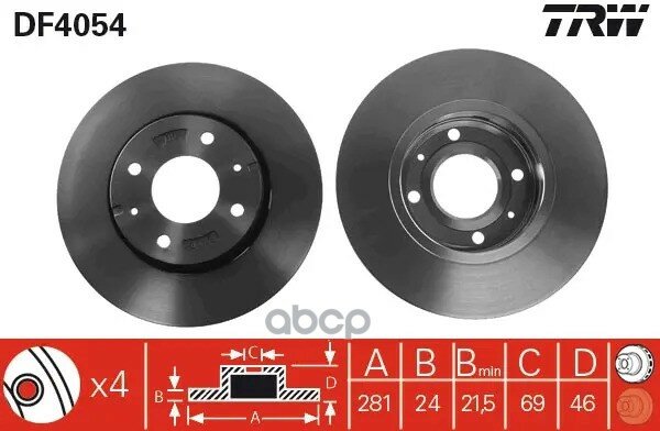 Диск тормозной передн MITSUBISHI CARISMA 97-06, CARISMA седан 97-06, VOLVO S40 I 95-03, V40 униве TRW арт. DF4054