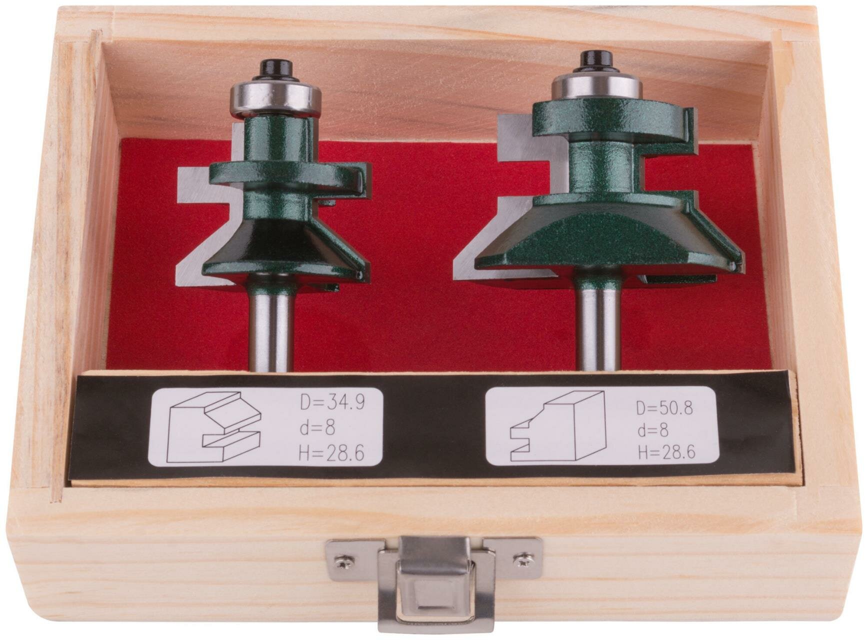 Фрезы по дереву для вагонки, набор 2 шт, деревянный бокс, DxH50,8 34,9х28,6 мм