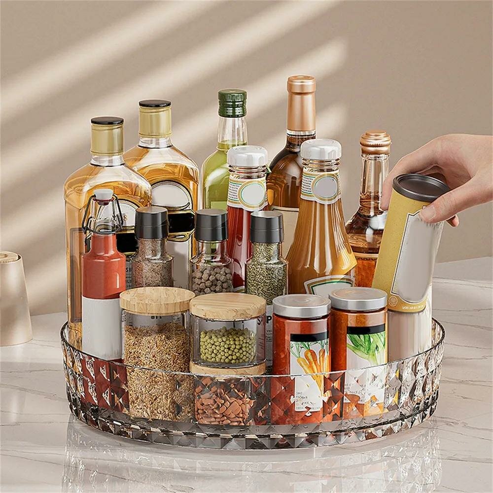 Поворотный поднос, 22.5 см x 22.5 см, 1 шт, Lazy Susan, стойка для специй, органайзер для косметики, держатель канцтоваров, полка для игрушек, кухонный шкаф, ванная комната, упаковка содержит 1x Поворотный поднос для специй K961 W323