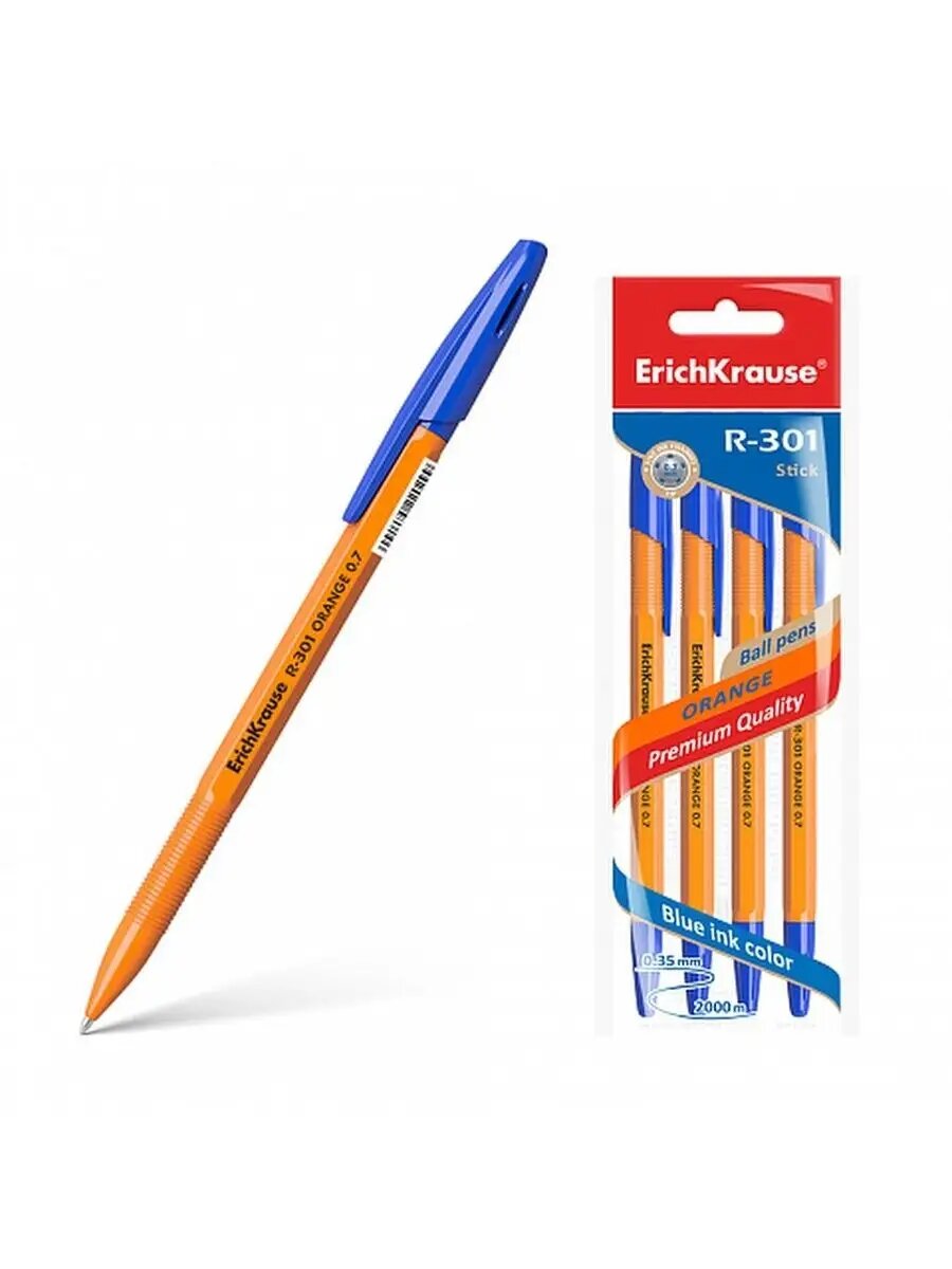 Ручка шариковая ErichKrause. R-301 Orange Stick 0.7