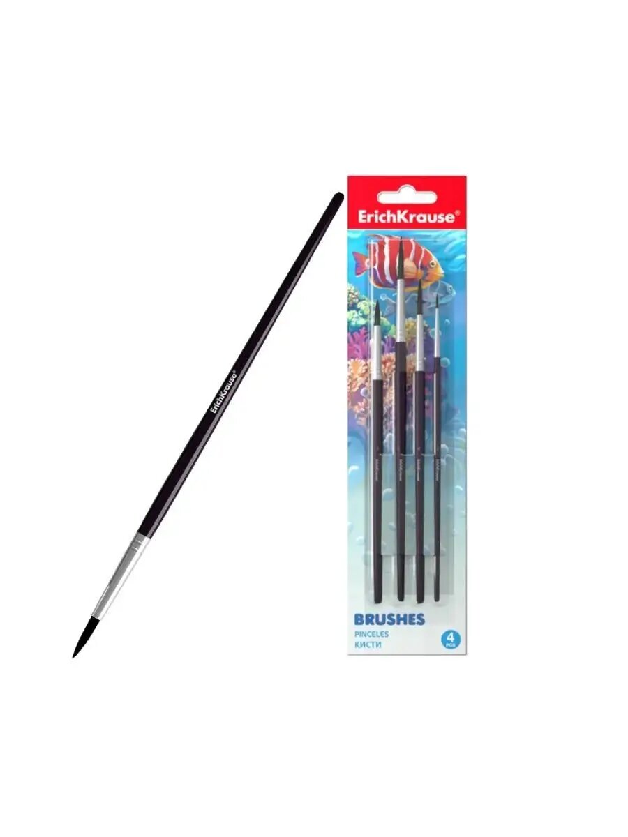 Кисти для акварели и гуаши, пони, 4 штуки