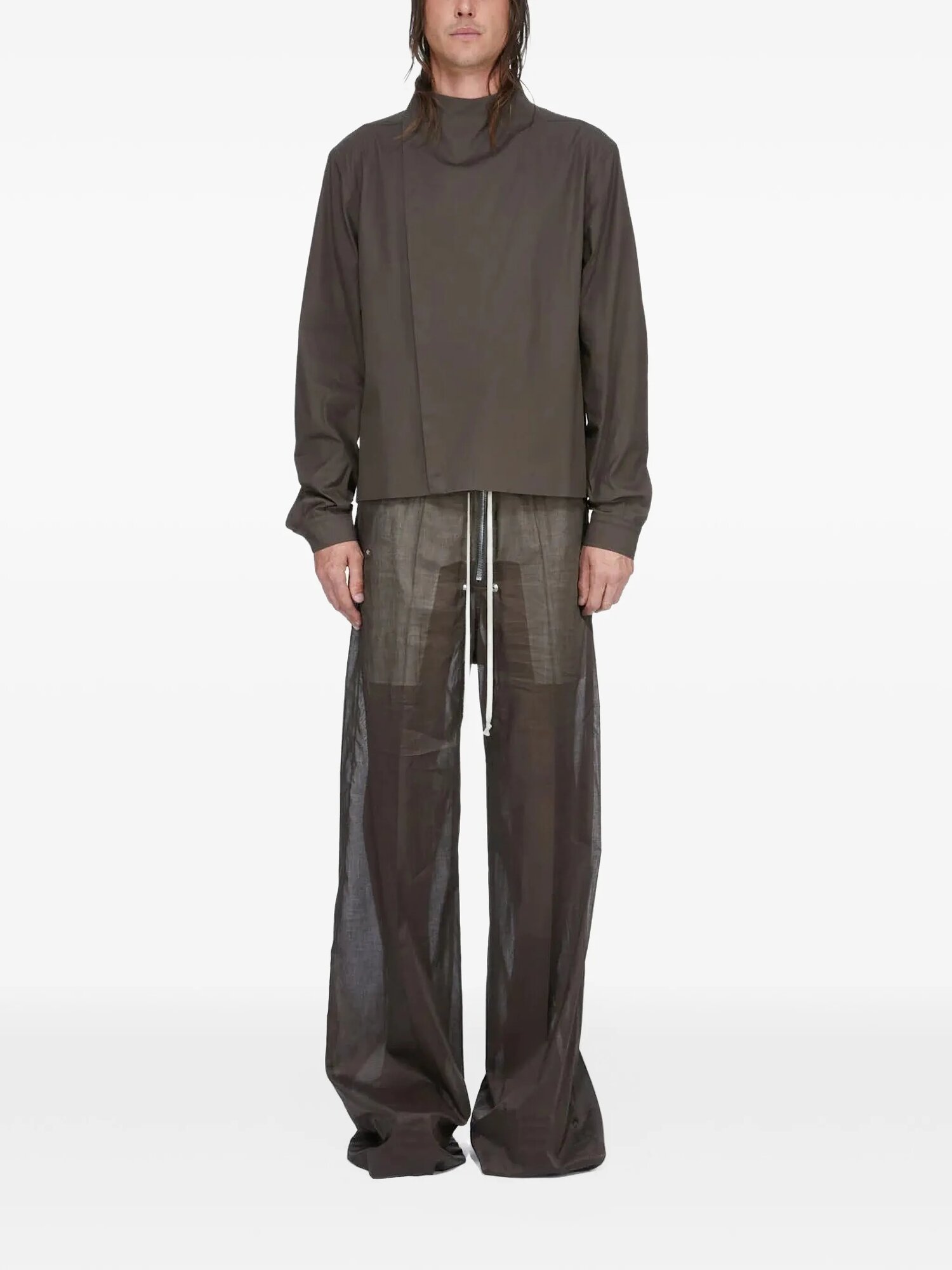Куртка Rick Owens Buttoned funnel-neck jacket, размер 50, brown — фото 1