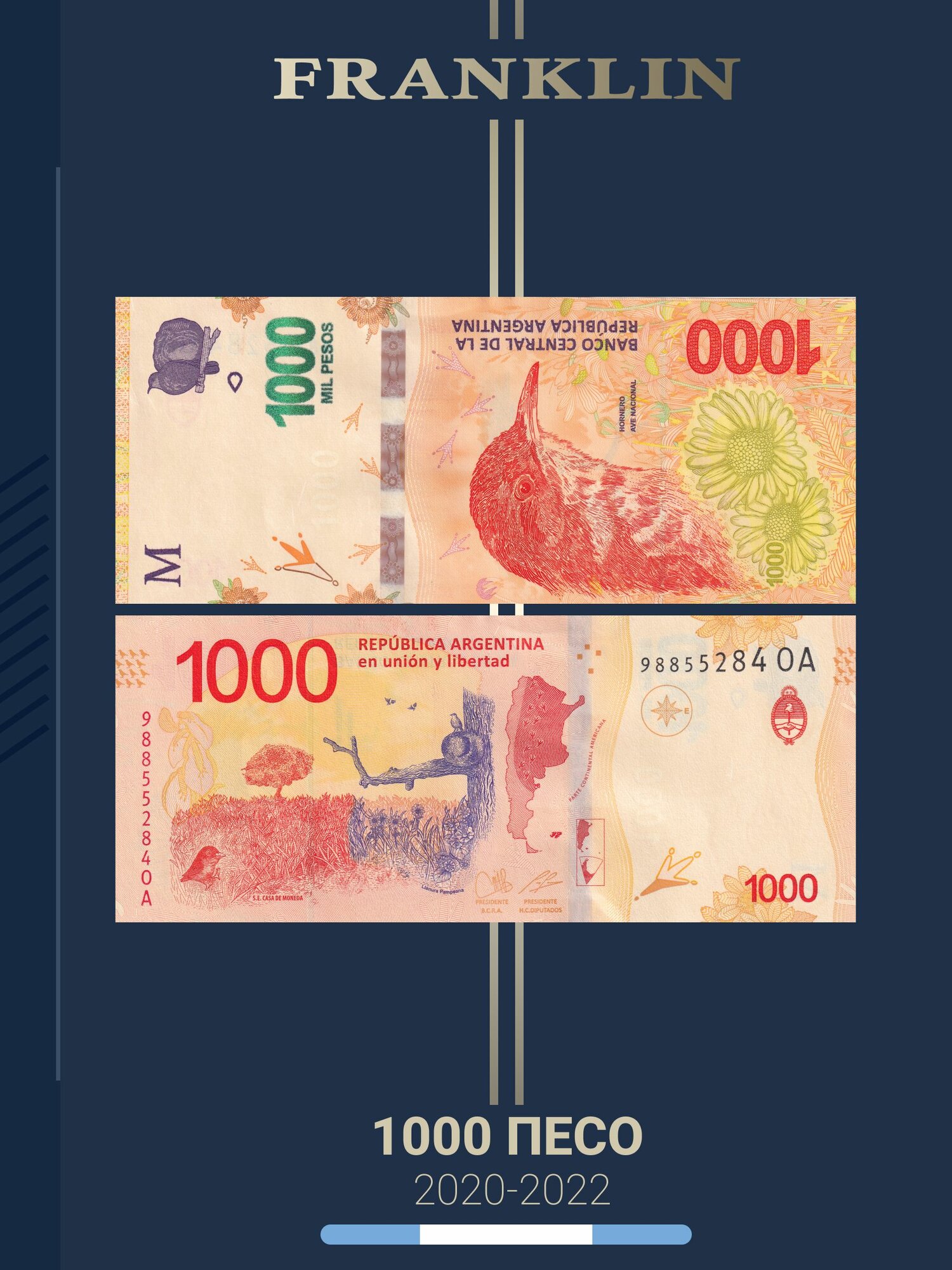 Банкнота Аргентина 1000 песо 2020-2022 год (aUNC) Pick 366