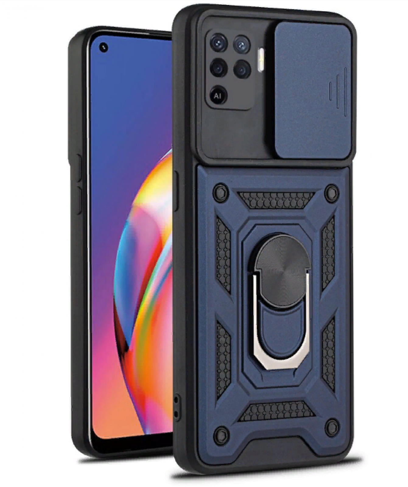 Противоударный усиленный чехол-бампер MyPads с пеналом для камеры для Oppo F19 Pro, OPPO Reno 5 Lite, Oppo A94 синий