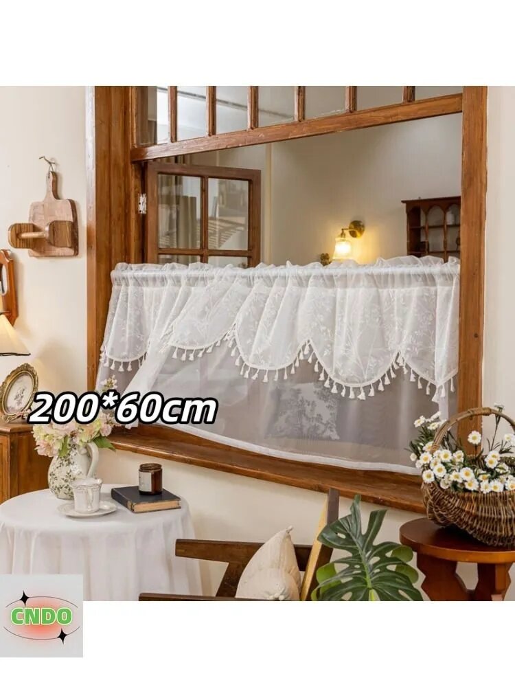 Штора тюль 200х60 см белая короткая кухонная с ламбрекеном