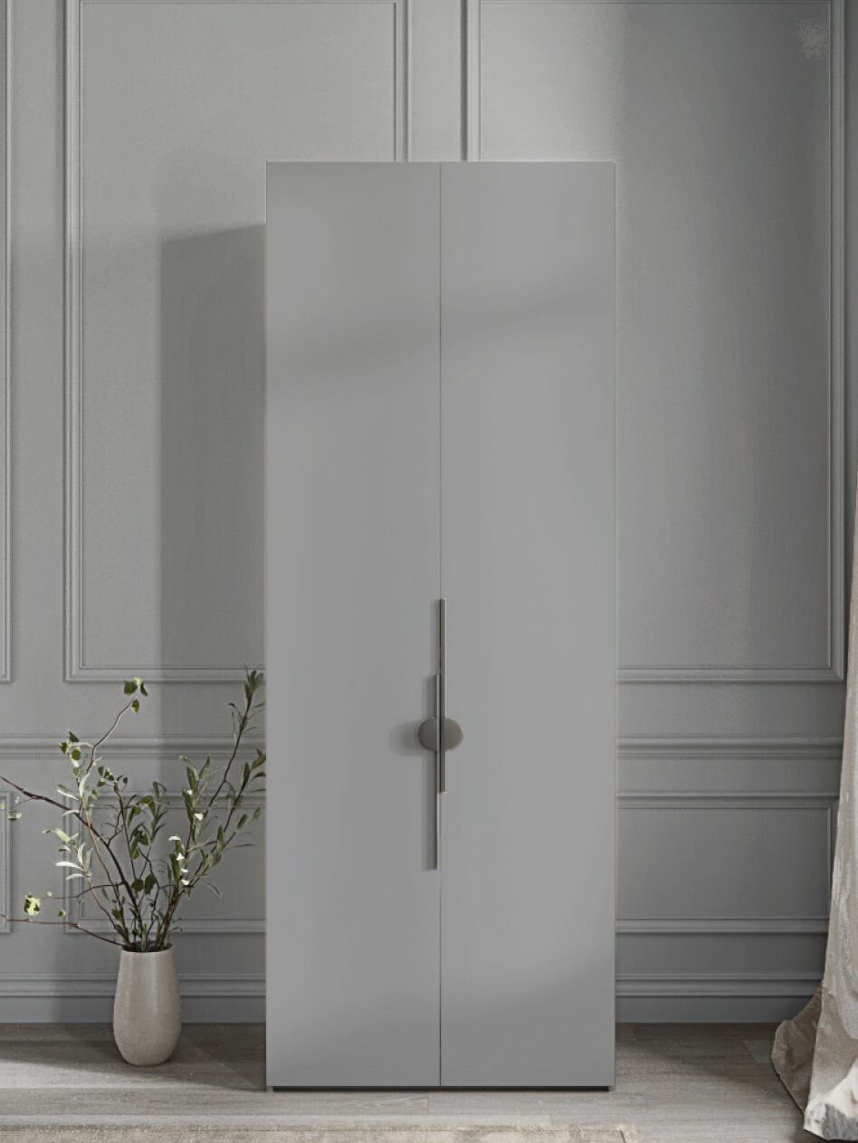 Casa Mia 80x65x210 см. Шкаф в детскую комнату распашной, 2-дверный с полками и штангой, серый, ручка скоба 960 мм