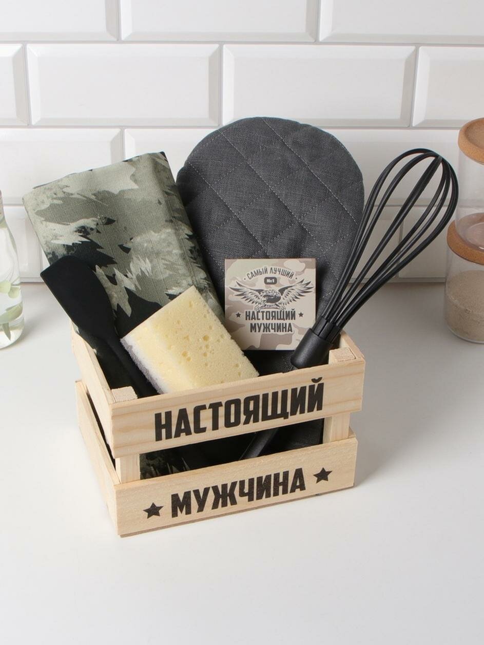 Подарочный набор "Сooking" полотенце, варежка-прихватка, кух. лопатка, венчик, губка