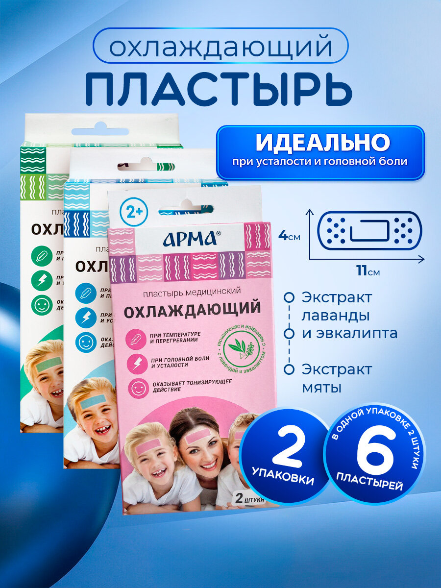 Набор медицинских пластырей Арма охлаждающие с мятой и эвкалиптом 11*4см по 1шт