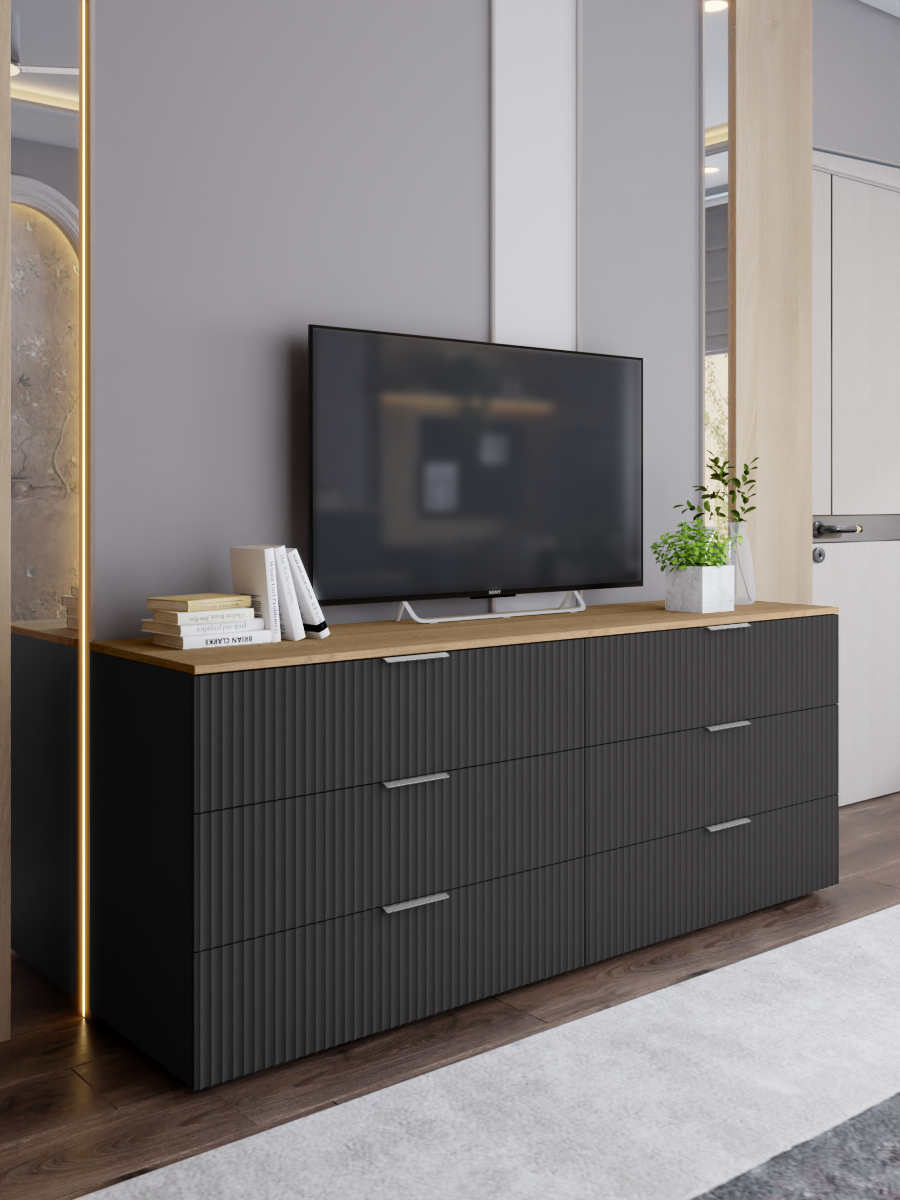 Комод с ящиками для одежды Салерно 12 большой, деревянный, в спальню, в гостиную, 6 ящиков, 182 х 42 x 72 см