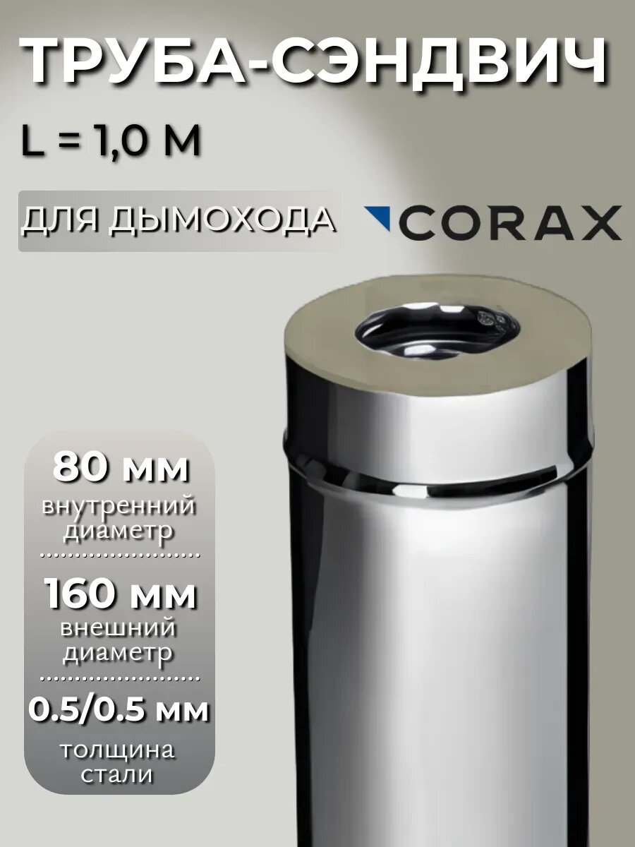 Труба-сэндвич Ф 80х160 L 1,00м (430/0,5х0,5)