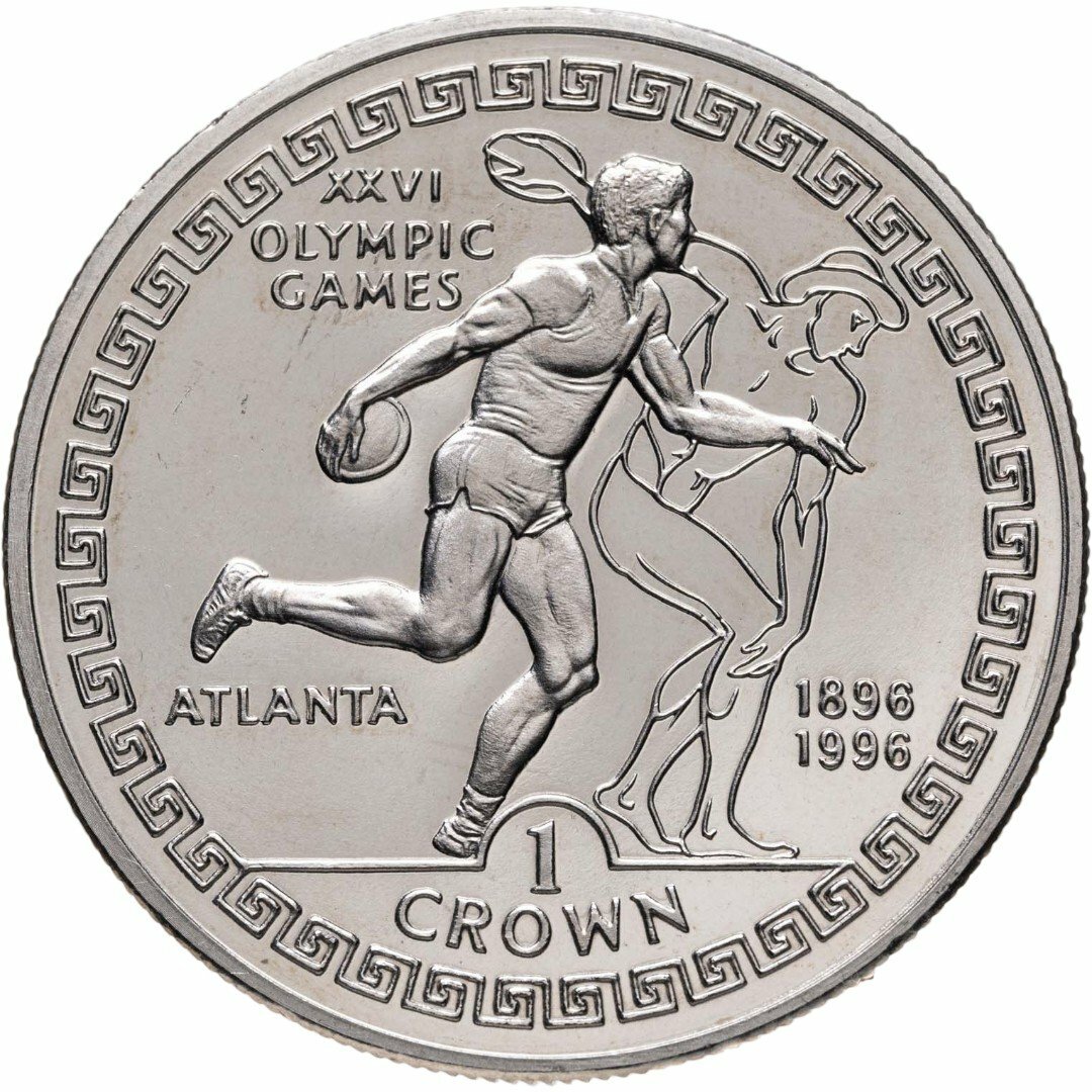 Гибралтар 1 крона crown 1995 "XXVI Летние Олимпийские игры, Атланта 1996 - Метание диска", Мельхиор медь-никель, в сохранности BUNC