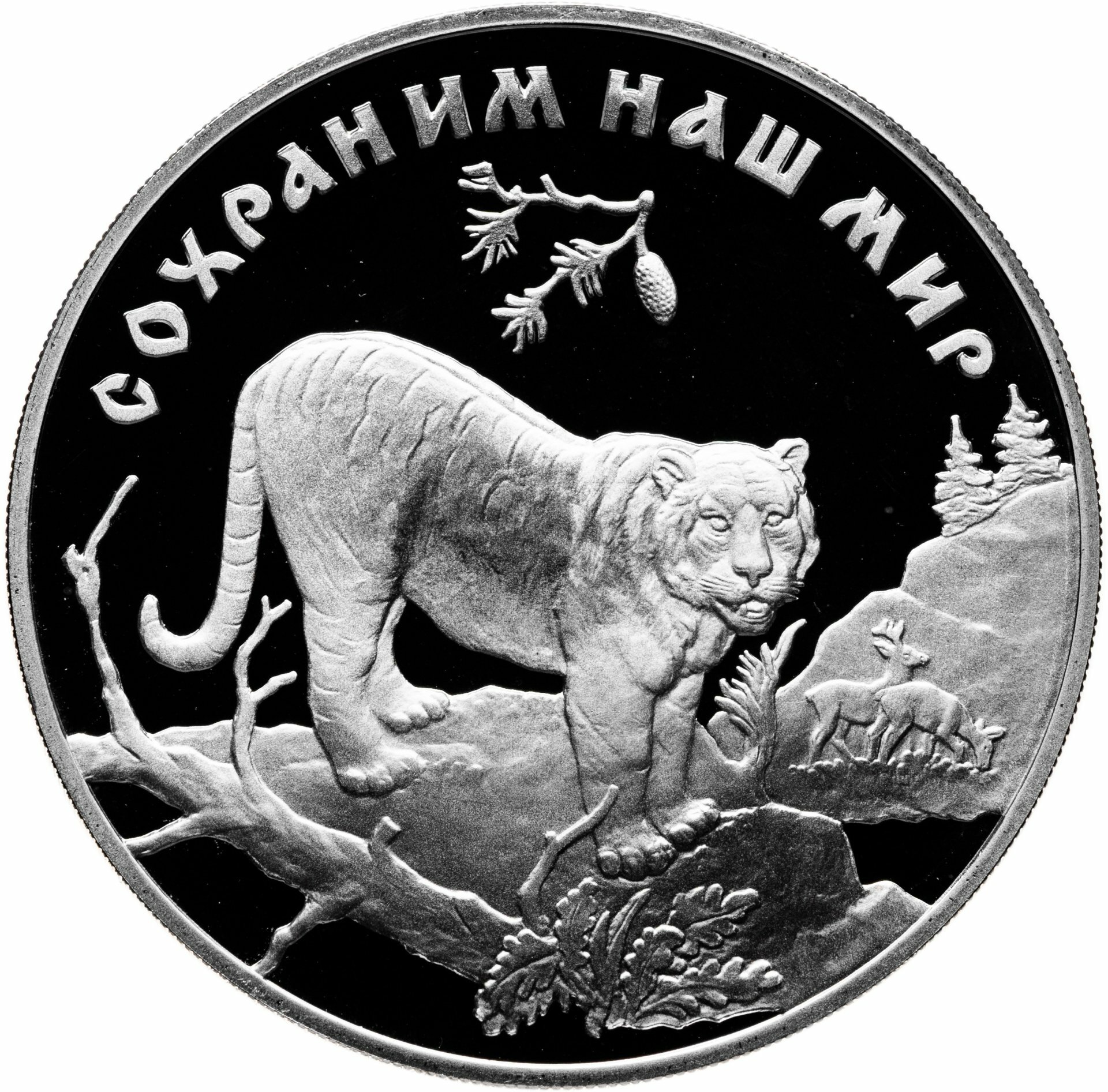 3 рубля 1996 ЛМД Proof "Сохраним наш мир - Амурский тигр", Серебро 900