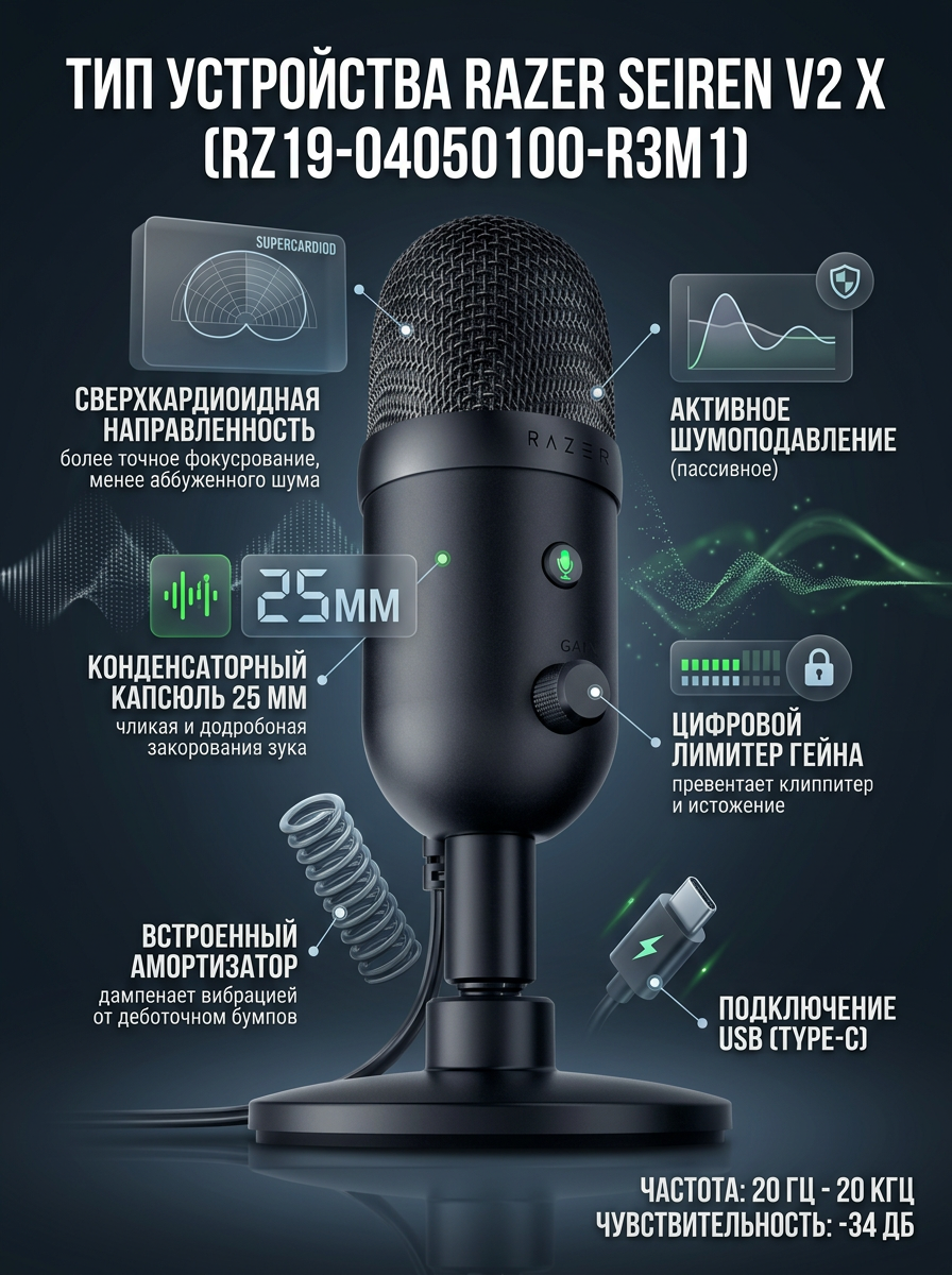 Микрофон Razer Seiren V2 X/ Razer Seiren V2 X (RZ19-04050100-R3M1)