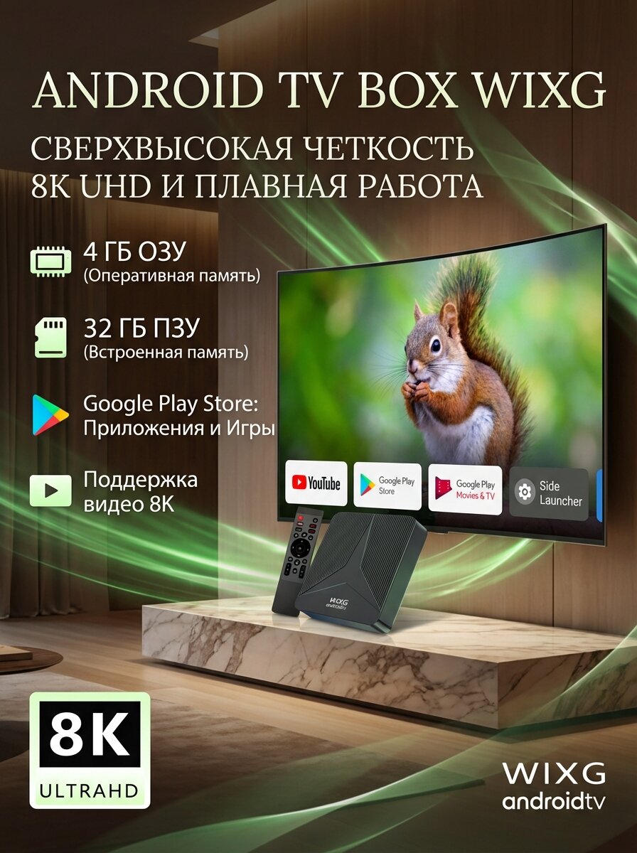 Смарт ТВ приставка для телевизора, Медиаплеер, Андроид 4Гб +32 Гб