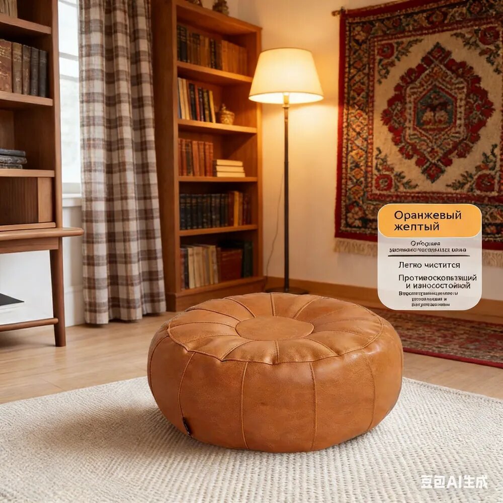 Бескаркасный пуф, Кожа, Размер XL, Оранжевый