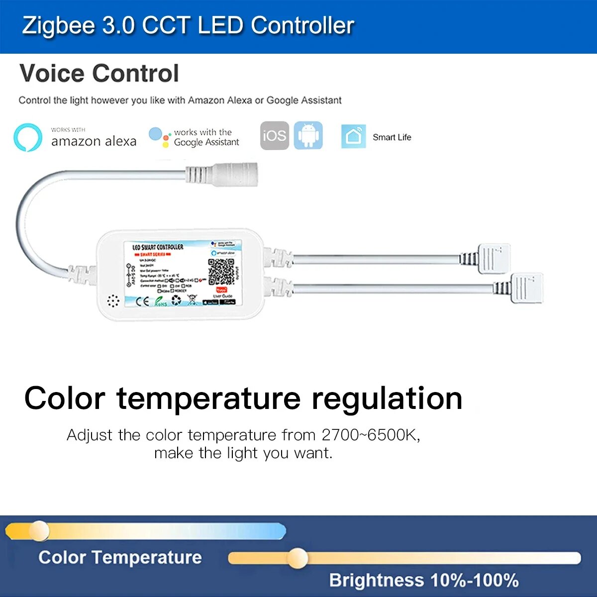 YSRSAI RGB+CCT/RGBW/CW Zigbee контроллер для светодиодной ленты Голубой, CCT 1 To 2