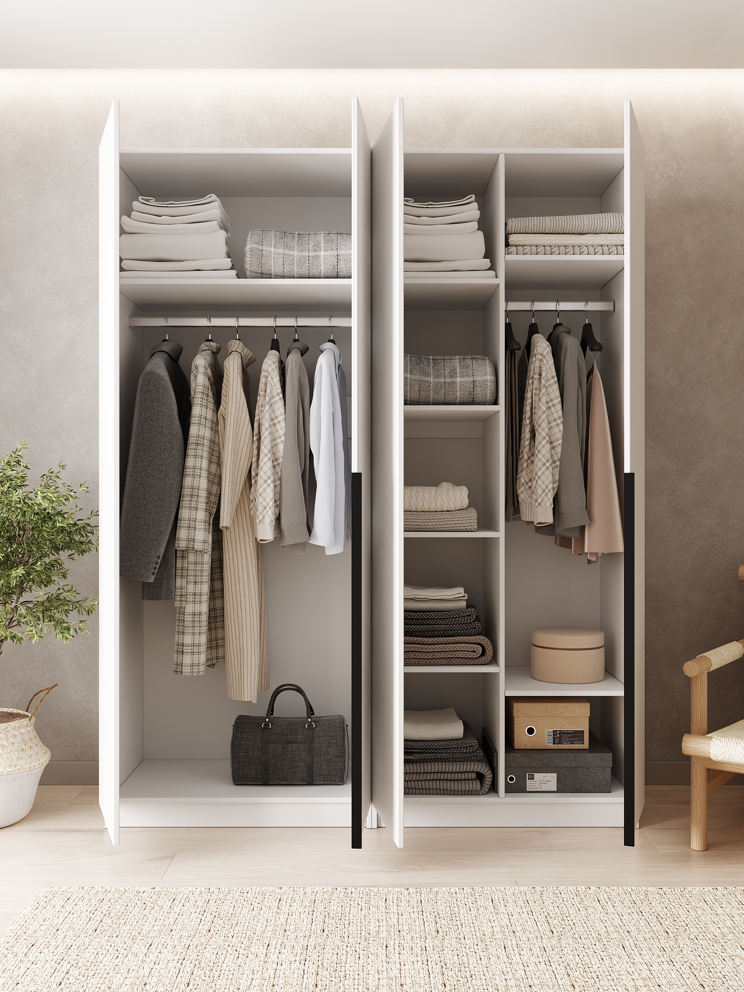 Шкаф A-A MEBEL МаХ четырехдверный платяной распашной для одежды со штангой и полками 160х48х204 см белый