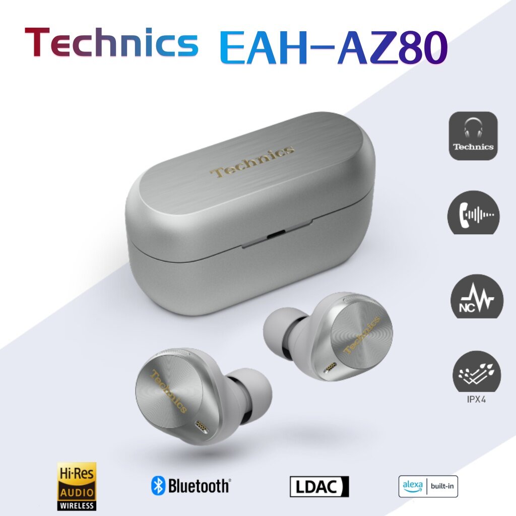 Беспроводные наушники Technics EAH-AZ80, ANC, сенсорное управление, 10мм излучатели, серебристые