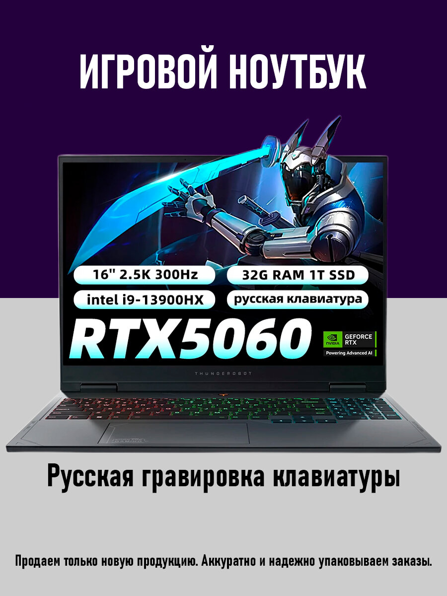 Игровой ноутбук Thunderobot RS16, Core i9-13900HX, RTX 5060, 32ГБ/1ТБ, 16" 2.5K IPS 300Hz, Windows 11, RU клавиатура