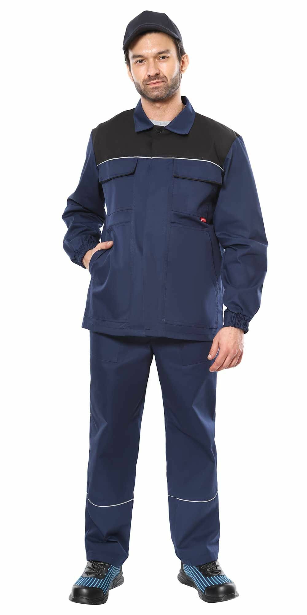 Костюм сириус-мастер куртка длинная, брюки, синий с черным