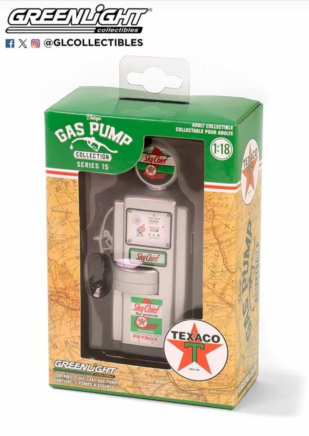Масштабная модель Бензоколонки Wayne 100-A Gas Pump "TEXACO" 1948г. GREENLIGHT/ 1:18/ цвет серебристый