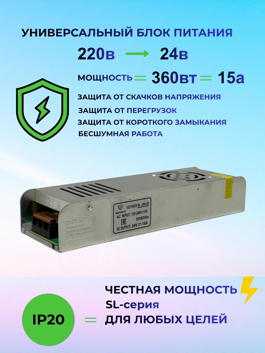 Блок питания SL/24V/360W/15.0A/IP20