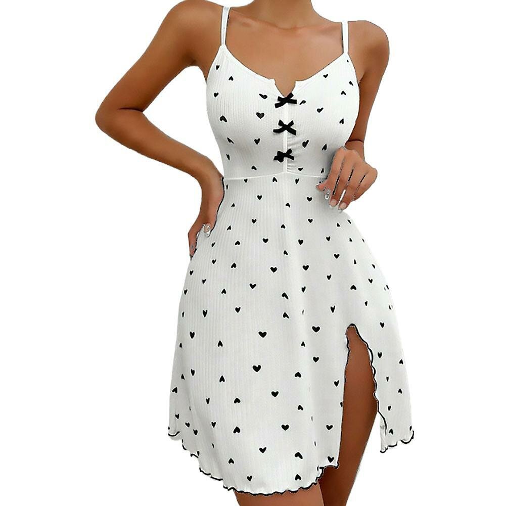 Женское модное платье-комбинация с принтом в виде сердечек