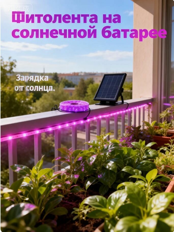 Фитолента светодиодная полного спектра 5V USB с солнечной панелью, водонепроницаемая лампа для растений, рассады и цветов, 5 Вт