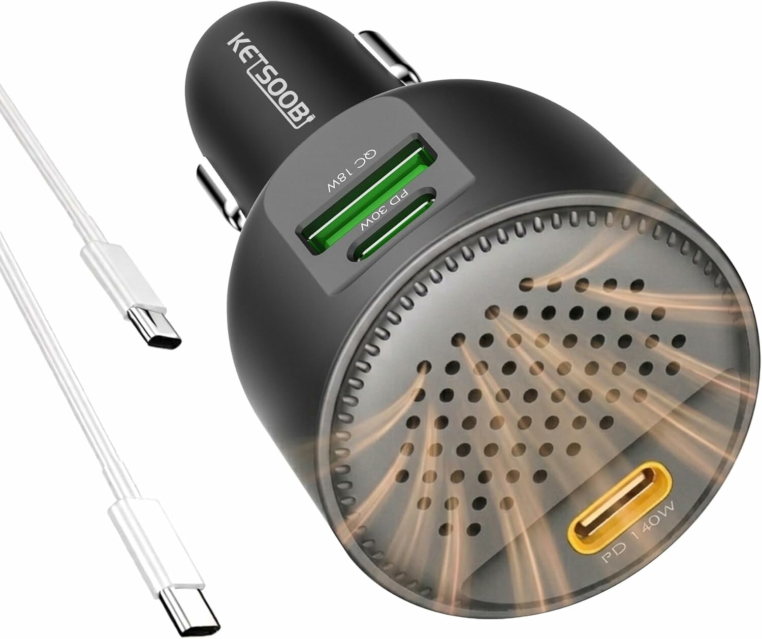 Автомобильное USB-зарядное устройство мощностью 170 Вт со встроенной системой отвода тепла, 3-портовый автомобильный адаптер PD 3.1 140 Вт/ PD 30 Вт + QC18 Вт Совместимо с MacBook, ноутбуками, iPhone 17/16/15, Samsung Galaxy S24