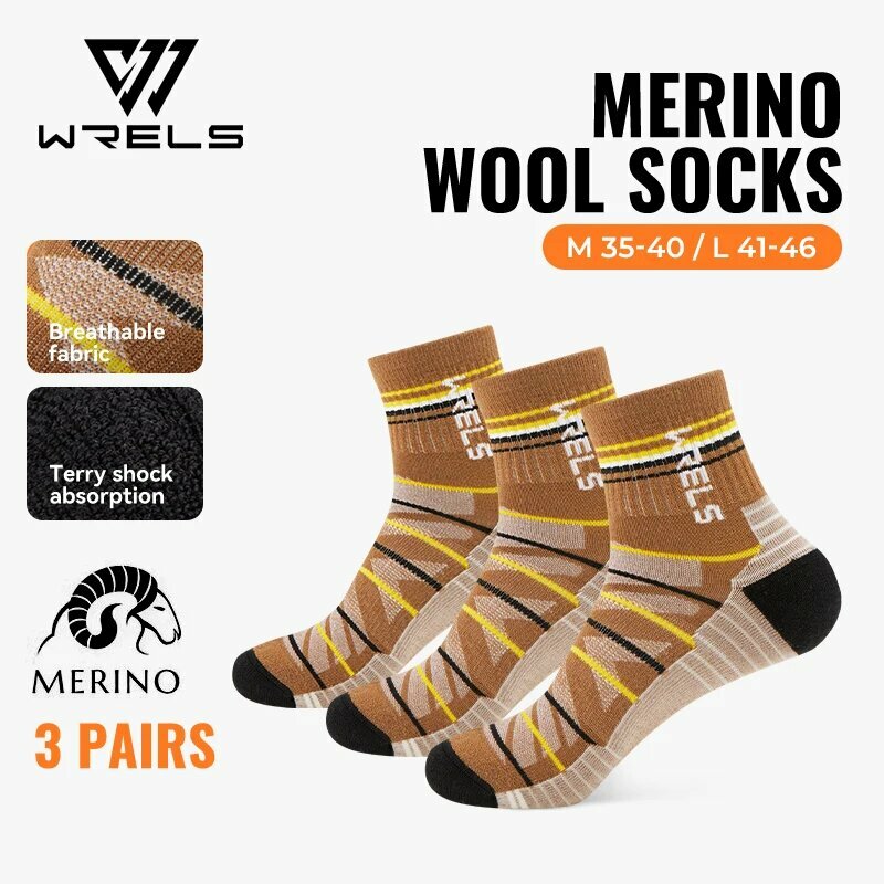 Носки из мериносова шерсти WRELS 1/2/3 пары: теплые, утеплительные, для походов, с подушкой, пропускающие воздух, сжимательные, 3 пары хаки