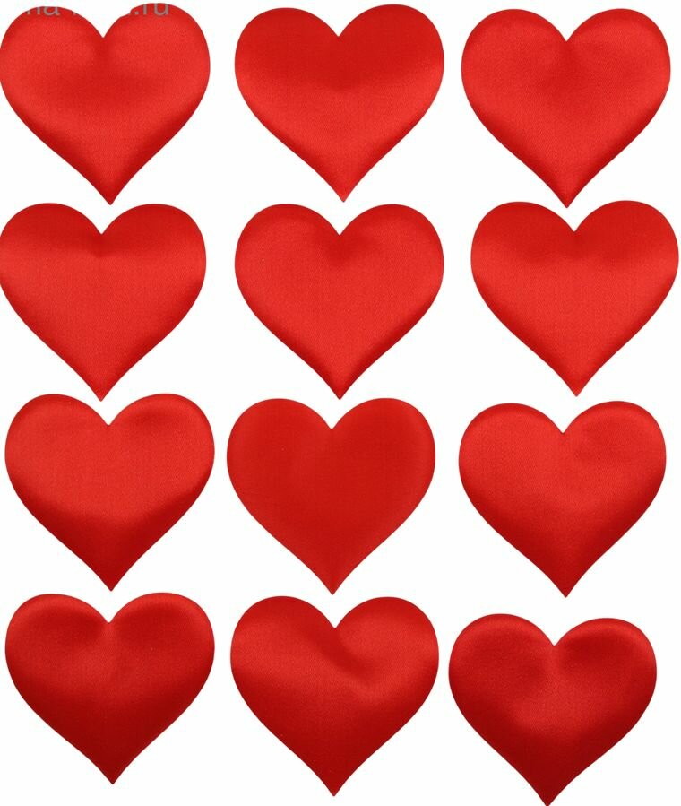 Сердечки декоративные, фигурный набор для творчества и рукоделия, декор для поделок, комплект 12 штук, 6.5х5 см, цвет красный