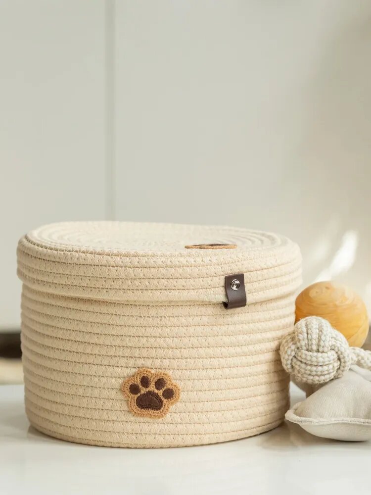 Корзина с крышкой для игрушек собак и кошек, плетеная корзина для хранения игрушек