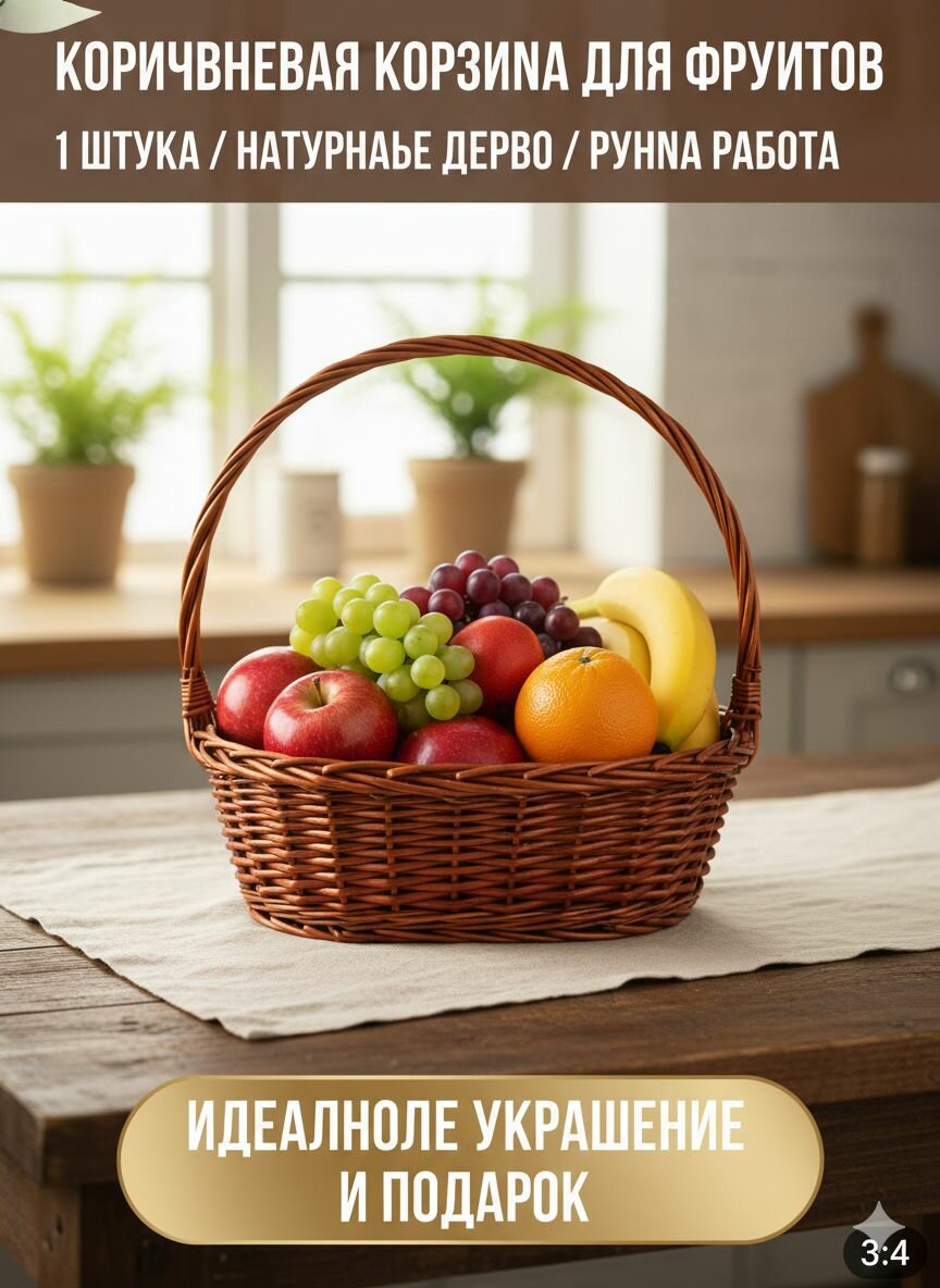 Корзина плетеная подарочная с ручкой белая, лукошко из лозы для фруктов и цветов, корзинка для пикника и Пасхи