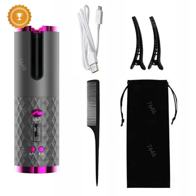 GM Электробигуди Hair curler-Automatic для завивки волос, автоматические щипцы с дисплеем и ионизацией, серые и розовые