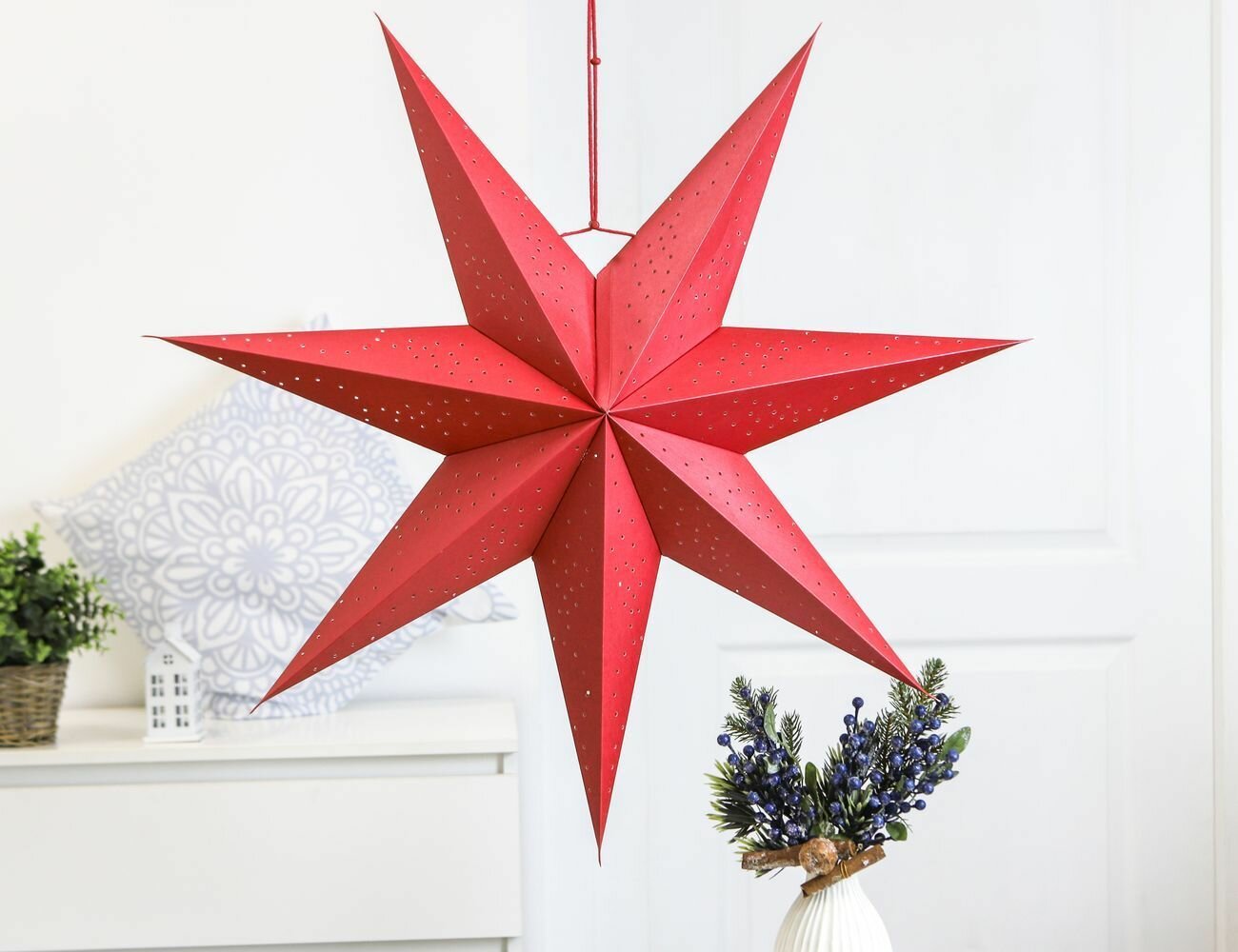 Декоративное подвесное украшение звезда 'эсколан', бумага, красная, 75 см, Koopman International A64103520