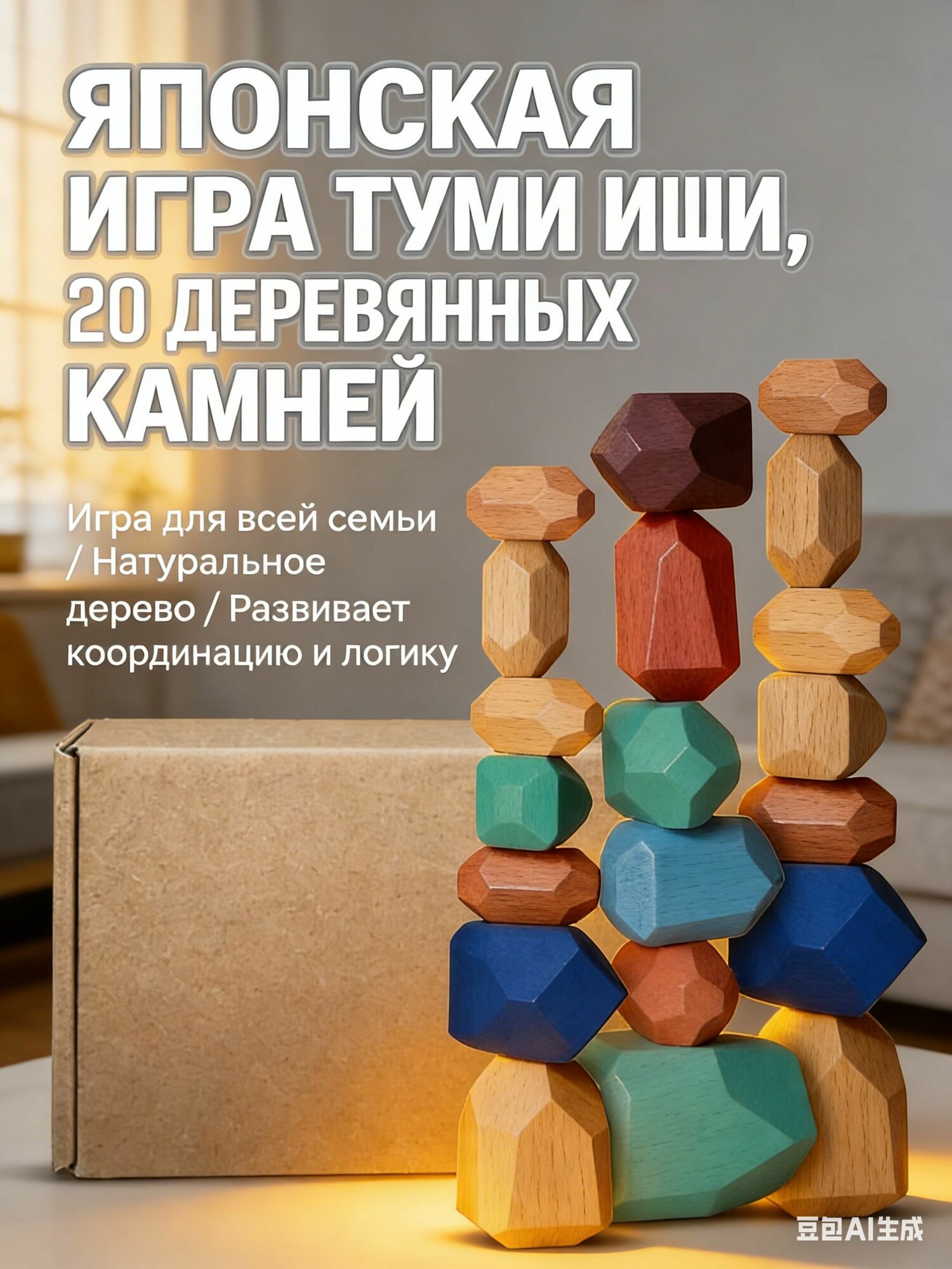 Большой набор Туми Иши 20 камней, деревянный конструктор балансир, развивающая игра