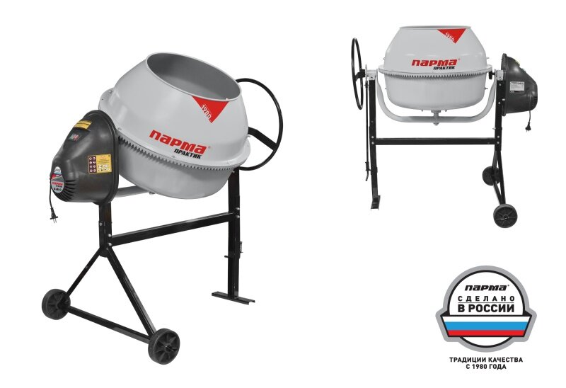 Бетоносмеситель парма Практик Б-181-С Россия (750 Вт, сегментн. мет. венец, объем бака 180л)
