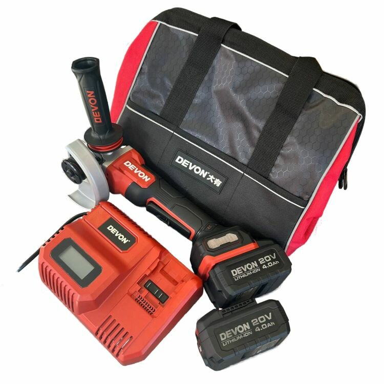 Аккумуляторная углошлифовальная машина DEVON, 2 АКБ 4 Ач, З/У, сумка, 2909-LI-20-125-SET