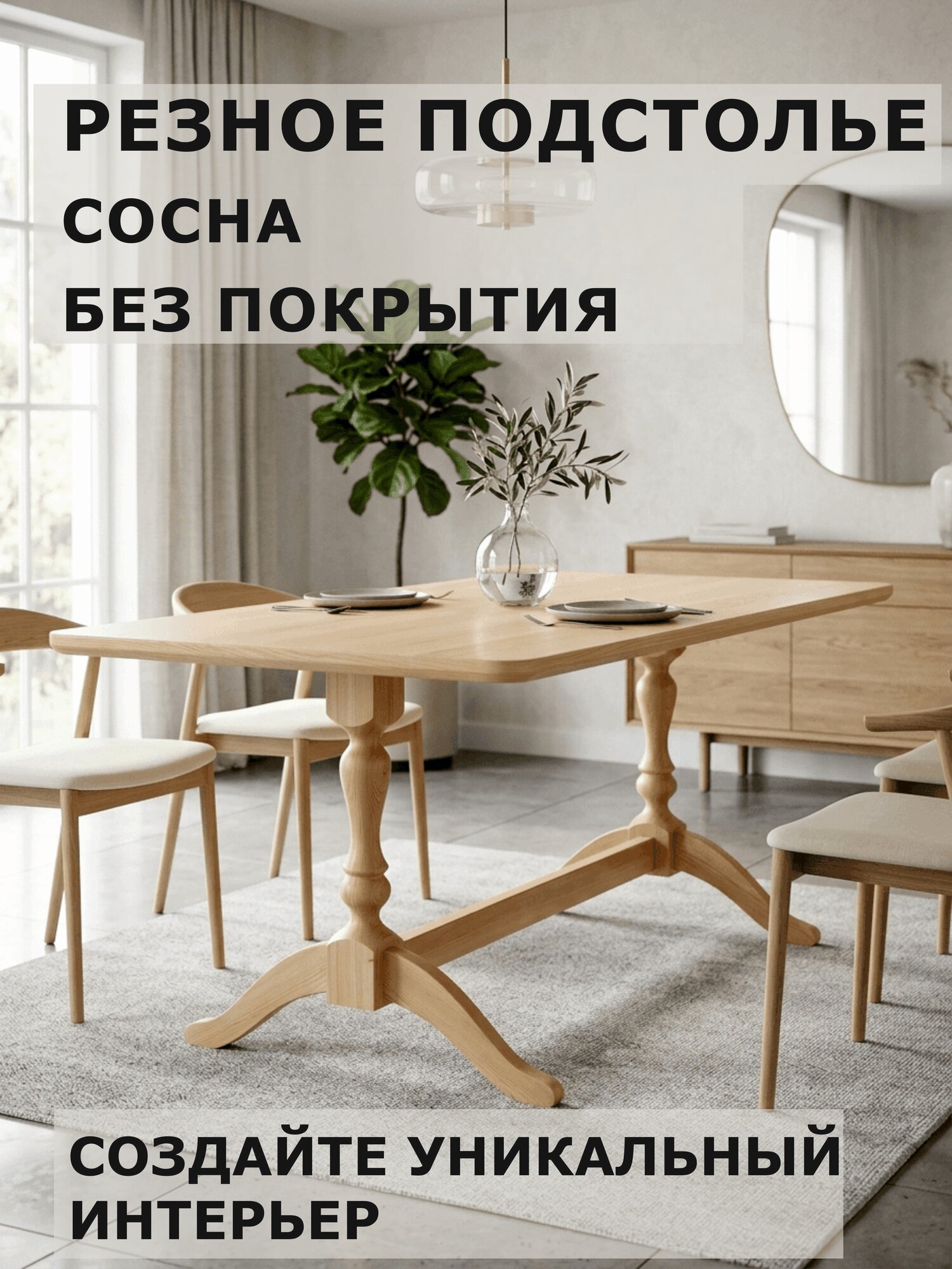 Подстолье деревянное двойное, ножки для журнального, обеденного стола, комода, шкафа