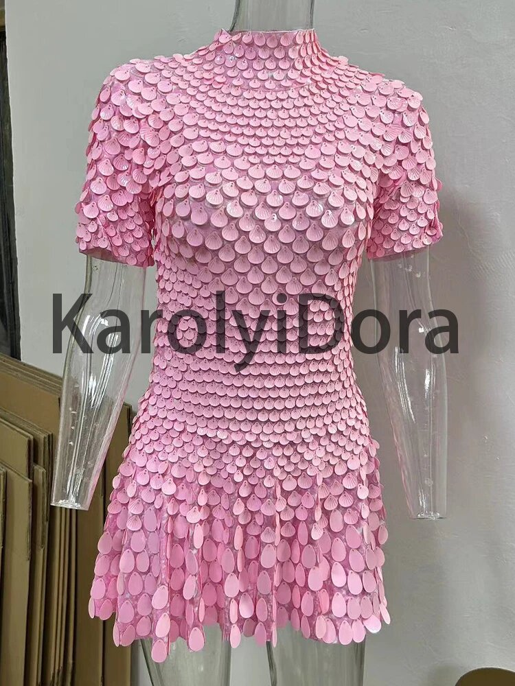 Сексуальное мини-платье XXXL синего цвета со стразами Розовый, XXL, Light powder