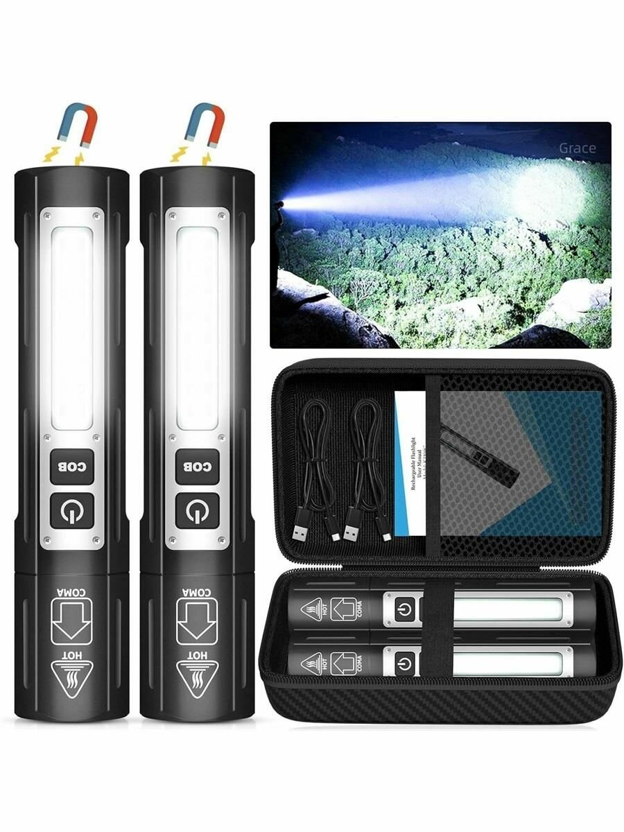 Перезаряжаемый фонарик высокой яркости Портативный фонарь для кемпинга 2 шт