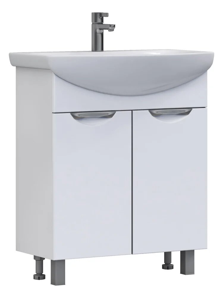 Тумба с раковиной Vigo Callao 70 напольная, 71, 5 см, белая, глянцевая, из МДФ, с дверками, раковина для ванной фарфоровая, полукруглая