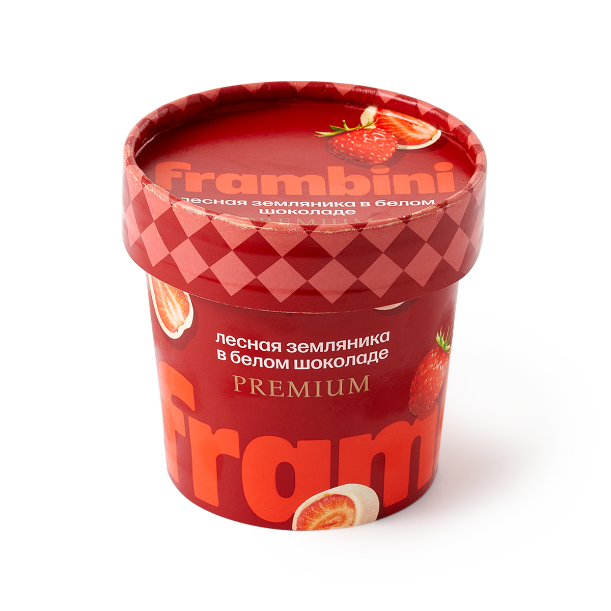 Земляника в белом шоколаде Frambini, быстрозамороженная, ведро, 60 гр