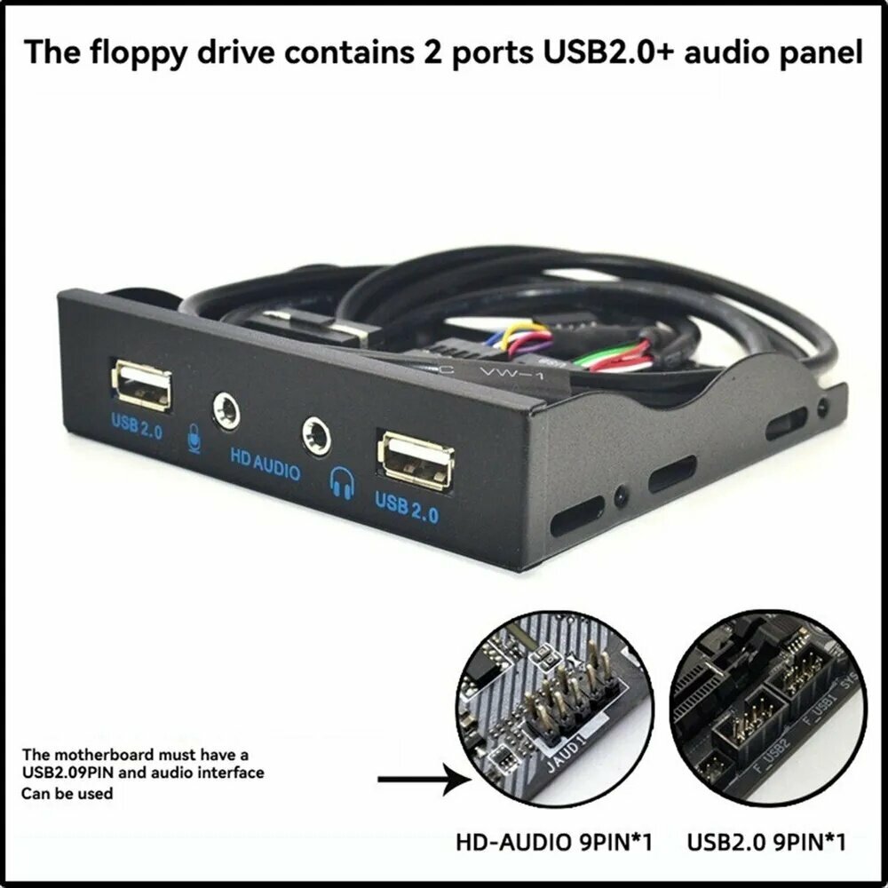 2-Портовый USB 2.0 HUB 3,5 Мм Разъем Для Наушников Передняя Панель Черный