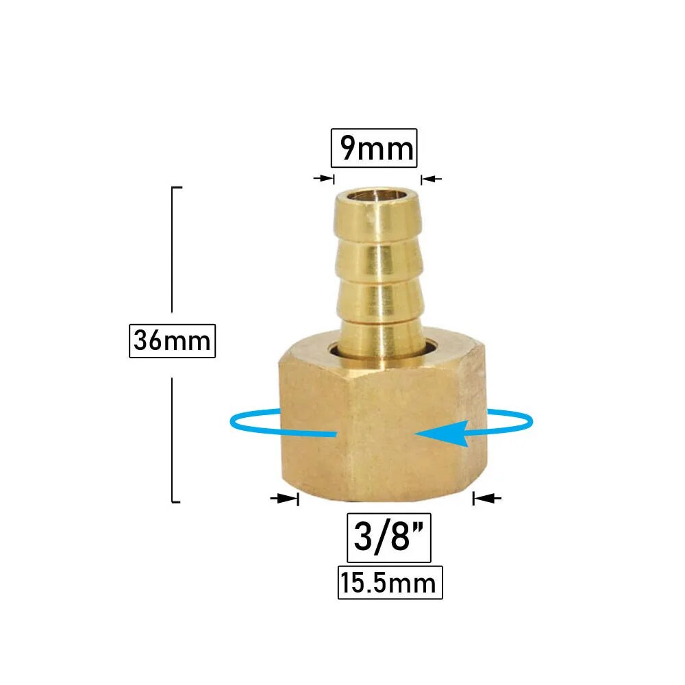 Латунный соединитель 3/8" 15.5mm, 9mm, Цвет: 3I8