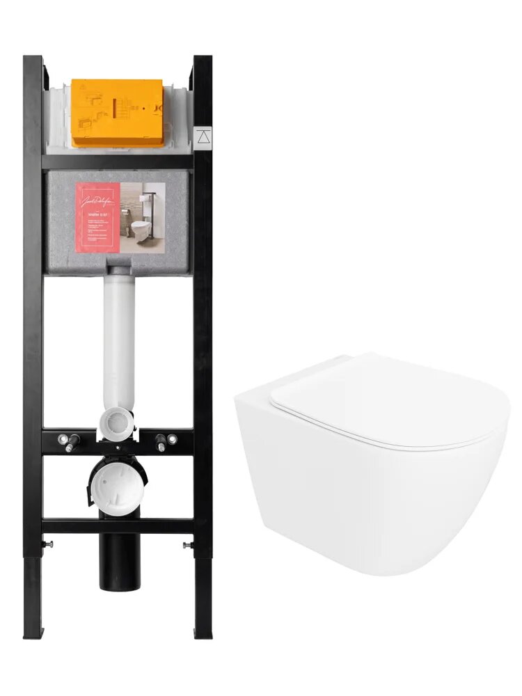 Комплект 3 в 1: Инсталляция Jacob Delafon E33131RU-NF / Унитаз подвесной STWORKI Готланд S13401WH безободковый, с микролифтом / Комплект креплений