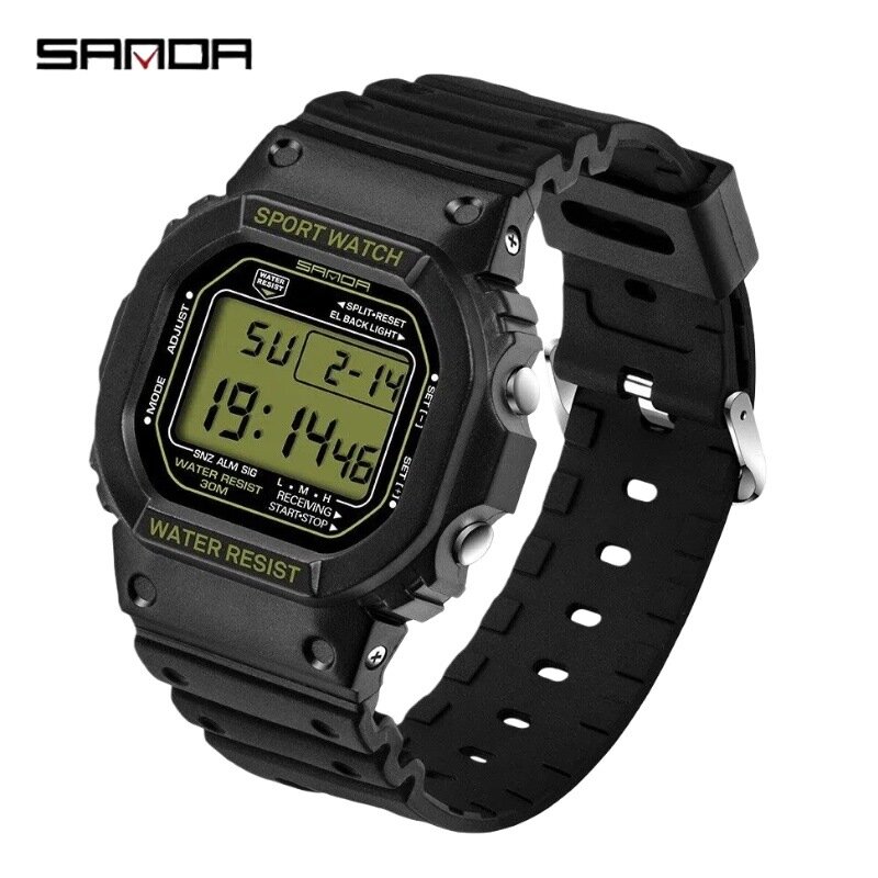 [2026] Популярные в Европе и Америке квадратные часы Sanda с одним дисплеем, многофункциональный будильник, светящиеся, водонепроницаемые, для занятий спортом на открытом воздухе, студенческие наручные часы.