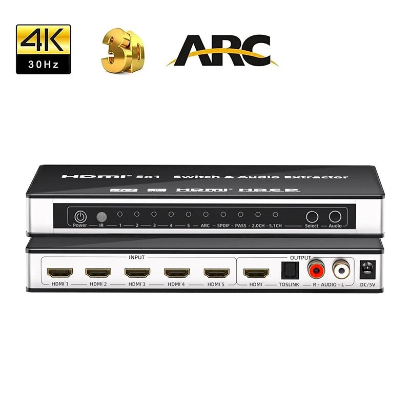 Konsenda 5x1 HDMI-переключатель с аудиоэкстрактором 4K with EU Plug
